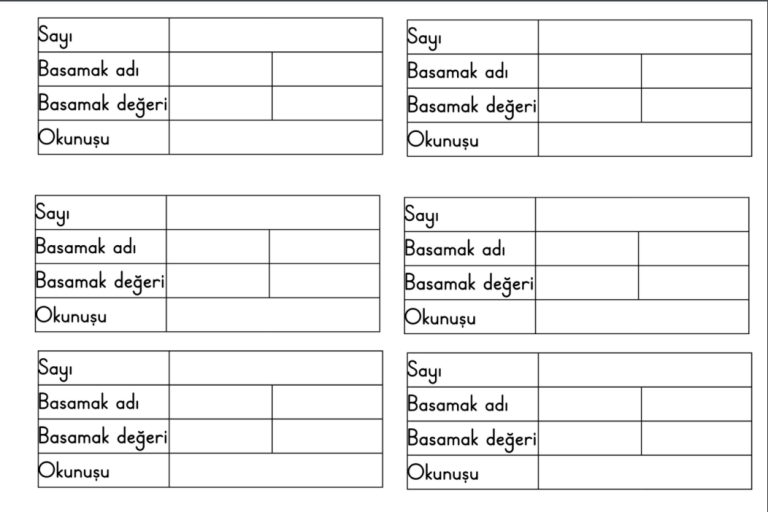 2.Sınıf Basamak Değeri Etkinlik Tablosu – Navruz Öğretmen